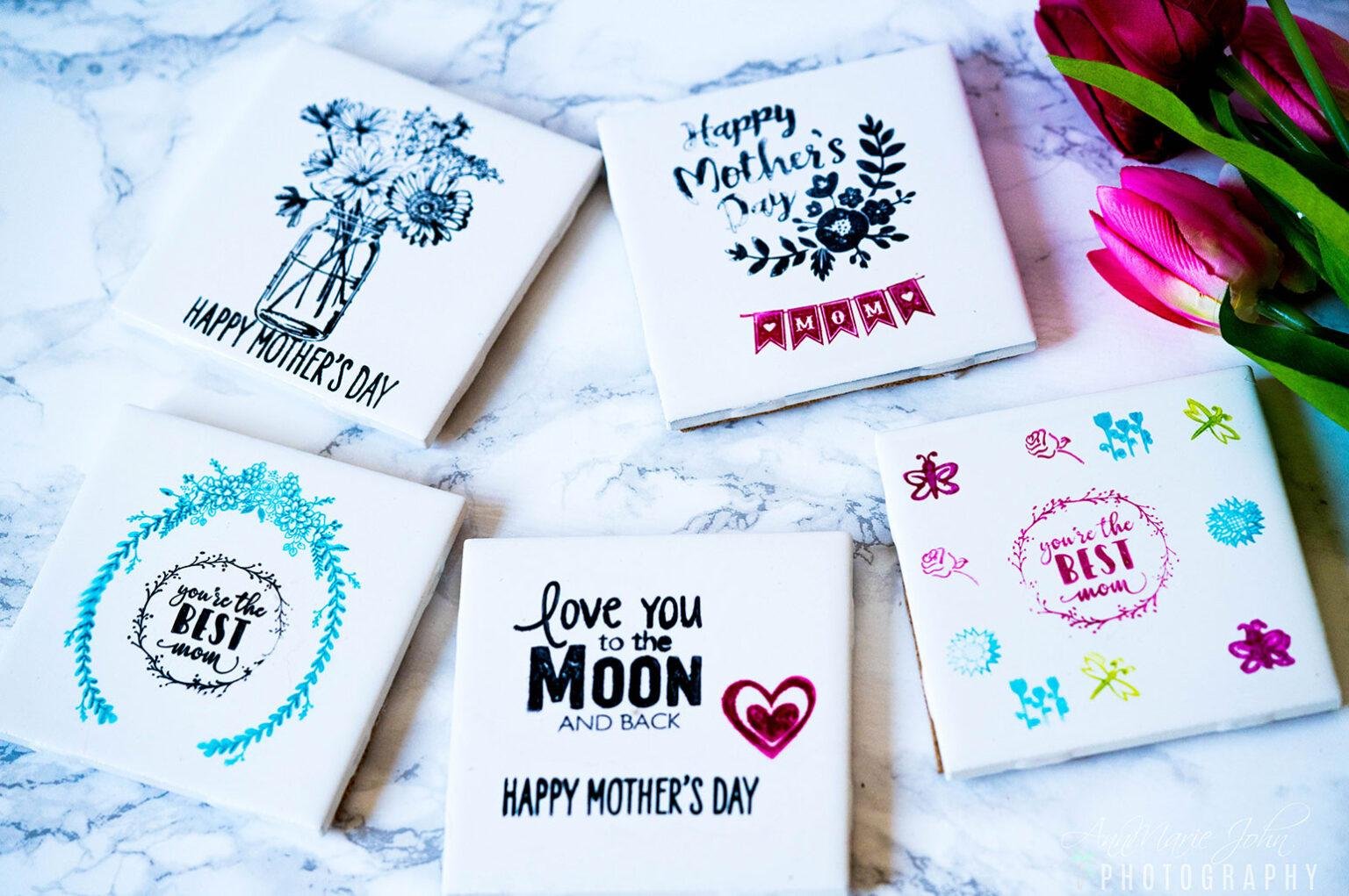 DIY Mother's Day Stamped Tile Coasters - AnnMarie John